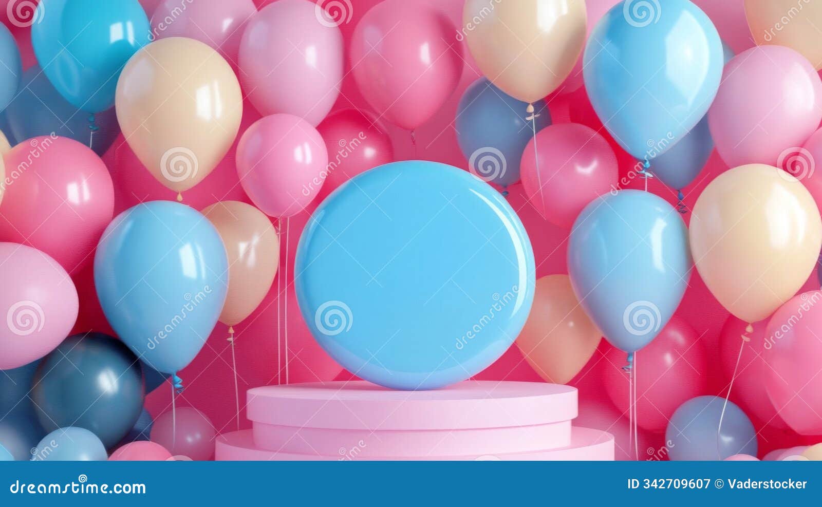 Blue Circle Balloon Display with Pastel Balloons on Pink Background ...