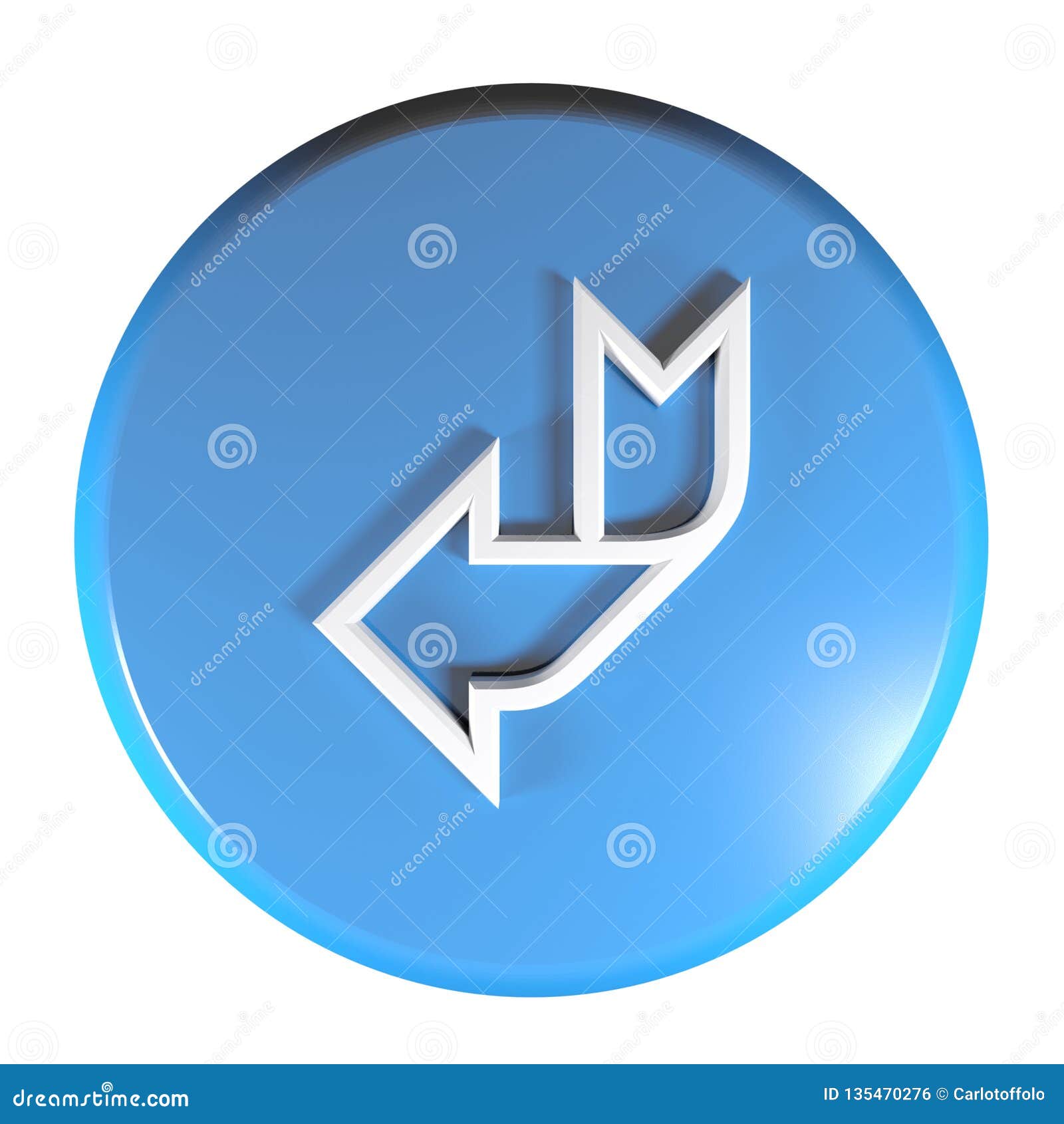Blue Circle Push Button Arrow Down and Left - 3D Rendering Illustration ...
