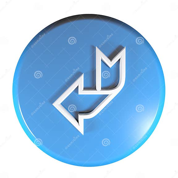 Blue Circle Push Button Arrow Down and Left - 3D Rendering Illustration Stock Illustration ...