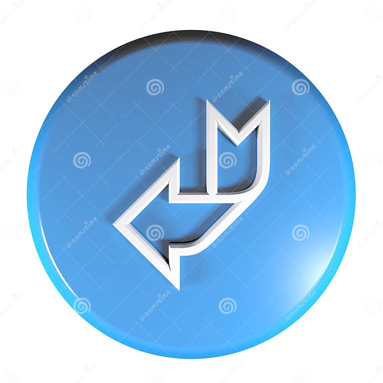 Blue Circle Push Button Arrow Down and Left - 3D Rendering Illustration ...