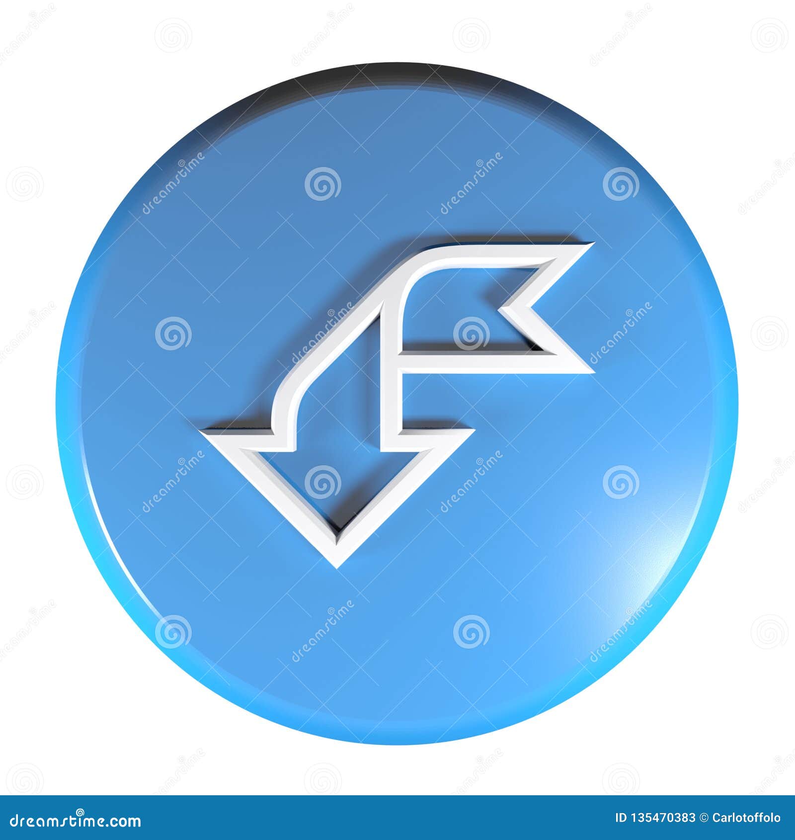 Blue Circle Push Button Arrow Left and Down - 3D Rendering Illustration ...