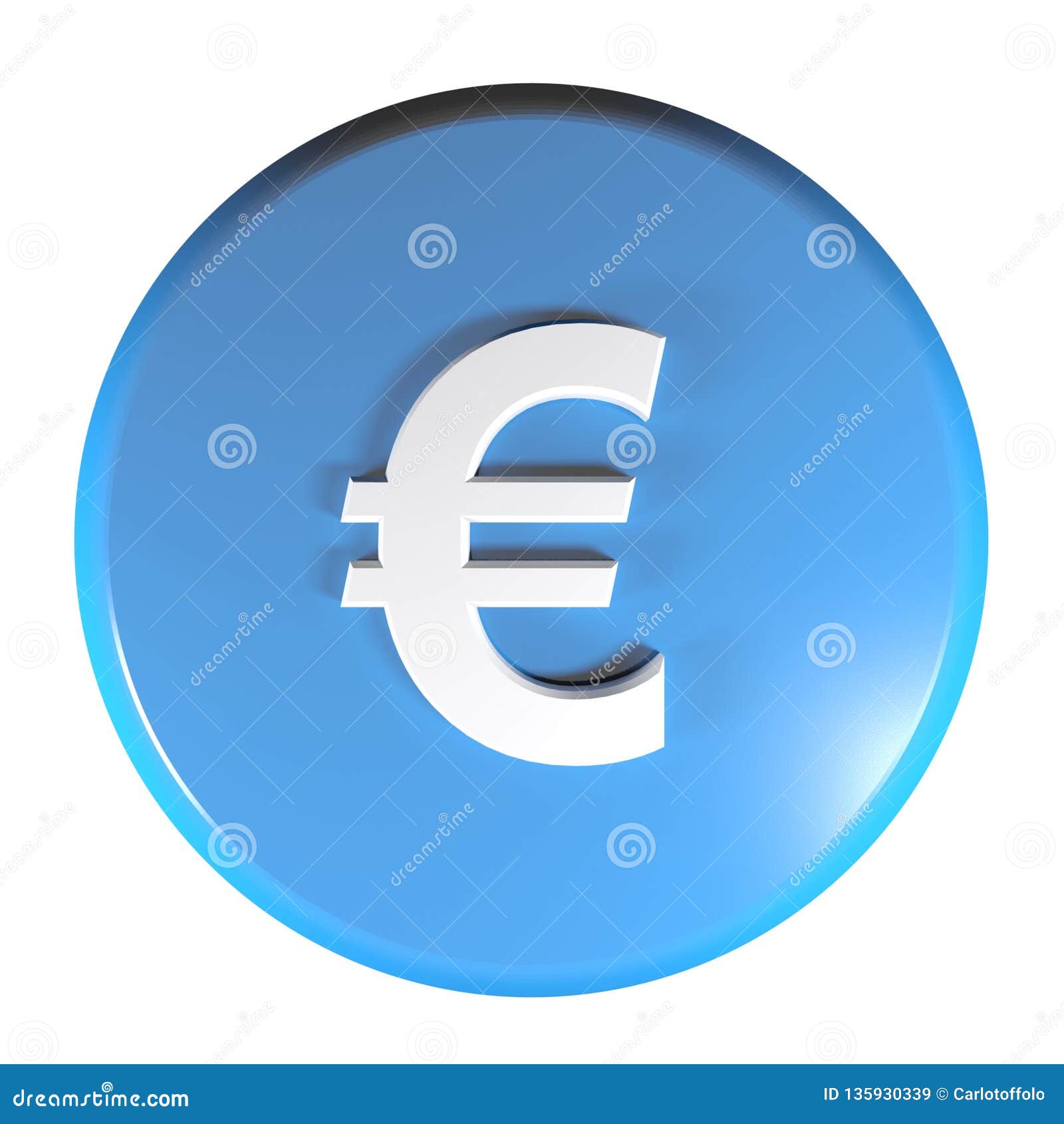 Blue Circle Push Button Euro Currency Symbol - 3D Rendering ...