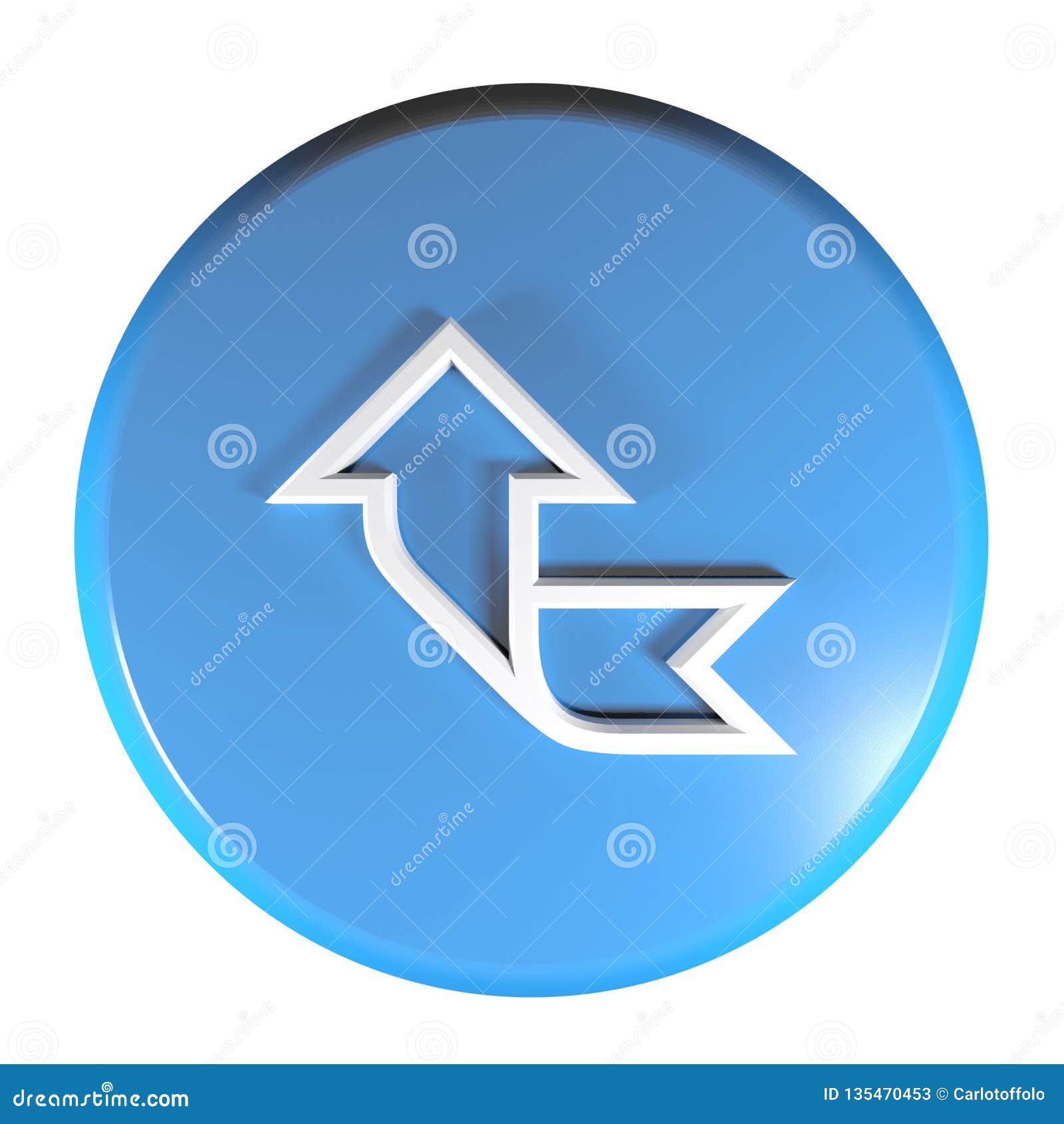 Blue Circle Push Button Arrow Left and Up - 3D Rendering Illustration ...