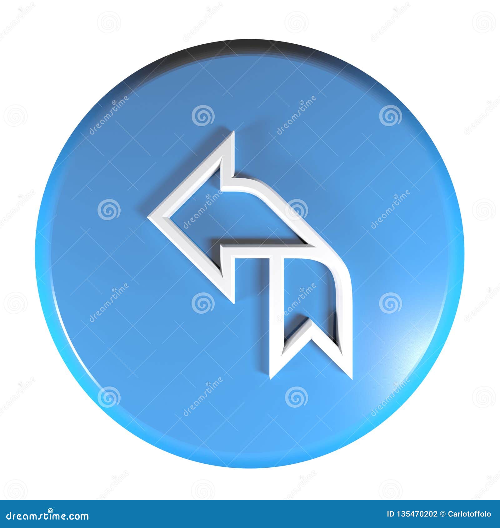 Blue Circle Push Button Arrow Up and Left - 3D Rendering Illustration ...