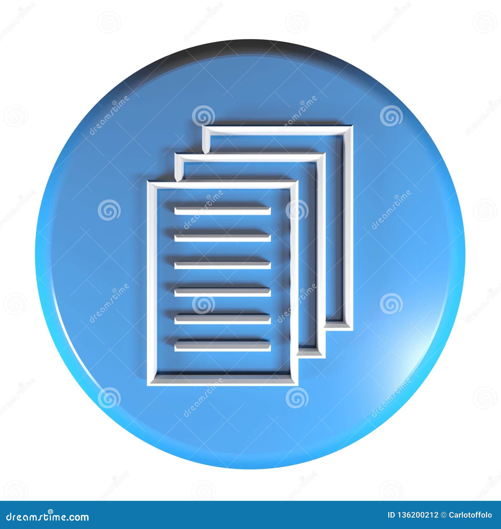 Multiple Page Icon Blue Circle Push Button - 3D Rendering Illustration ...