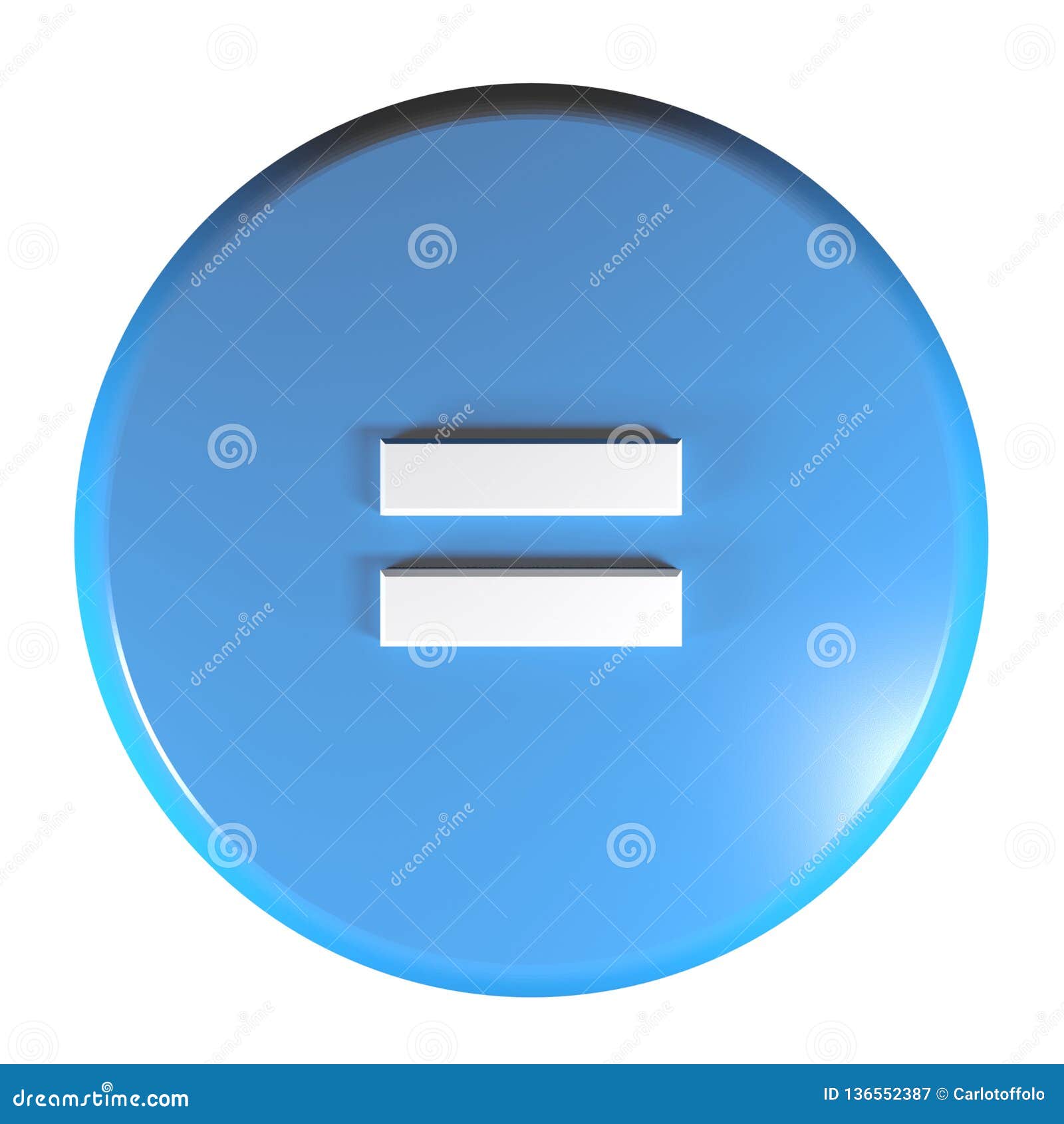 Blue Circle Push Button with the Sign = for the Equality - 3D Rendering ...