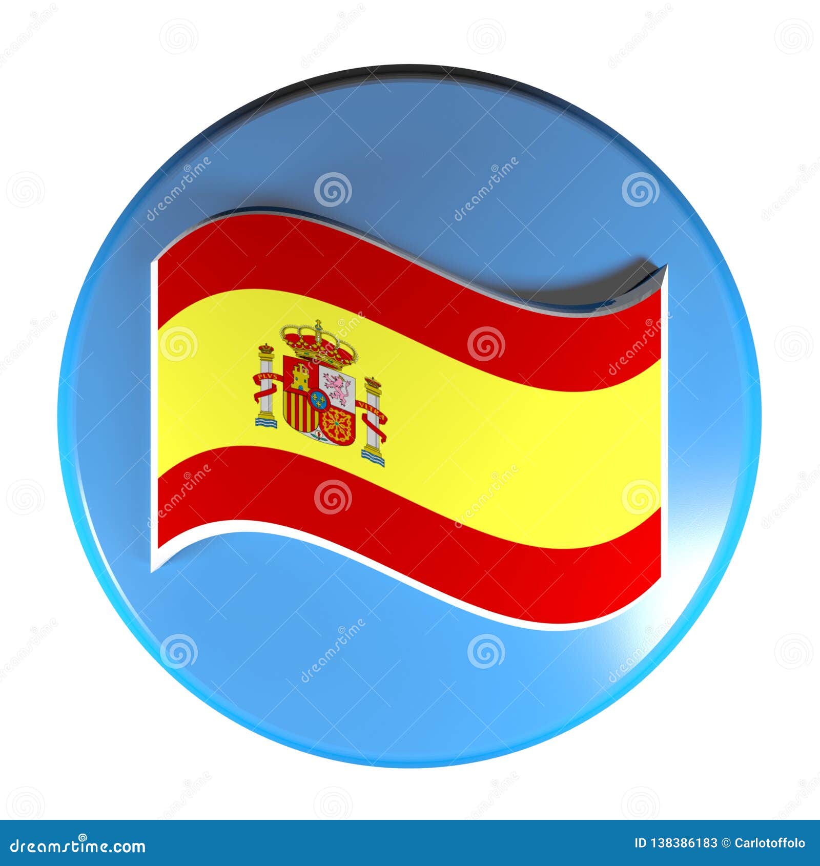 Blue Circle Push Button Spanish Flag - 3D Rendering Illustration Stock ...