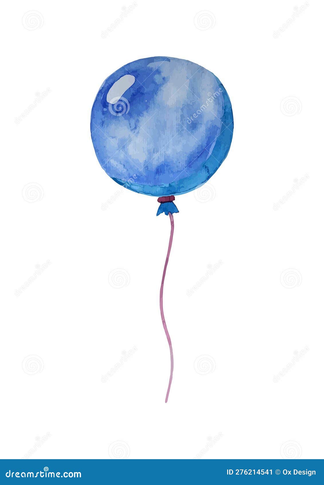Blue Circle Shape Balloon Isolated on White Background. Watercolor ...