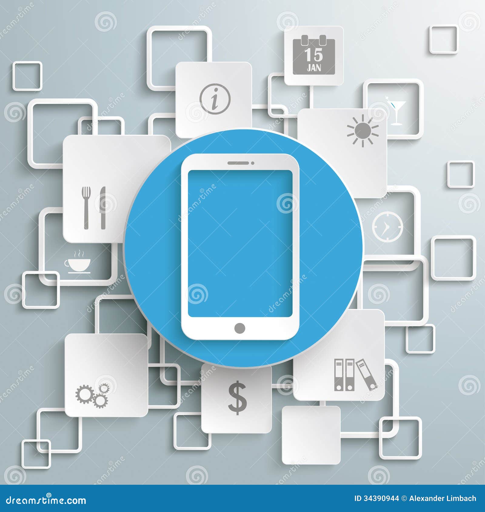 Blue Circle Smartphone White Rectangles Infographi Stock Vector ...