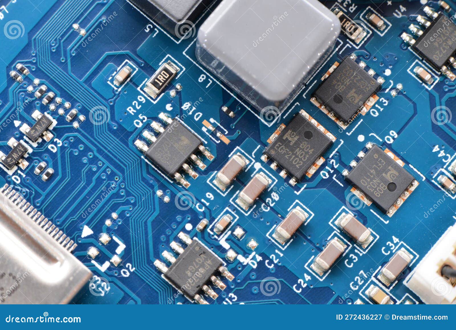 Blue Circuit Board with Electronic Chips Stock Image - Image of board ...
