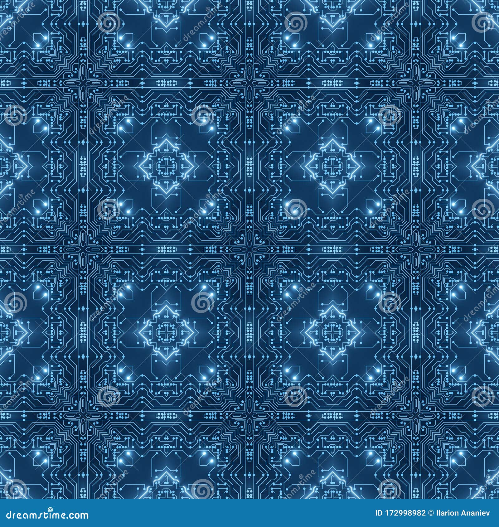 Blue Circuit Board Pattern Digital Seamless Background. Abstract ...