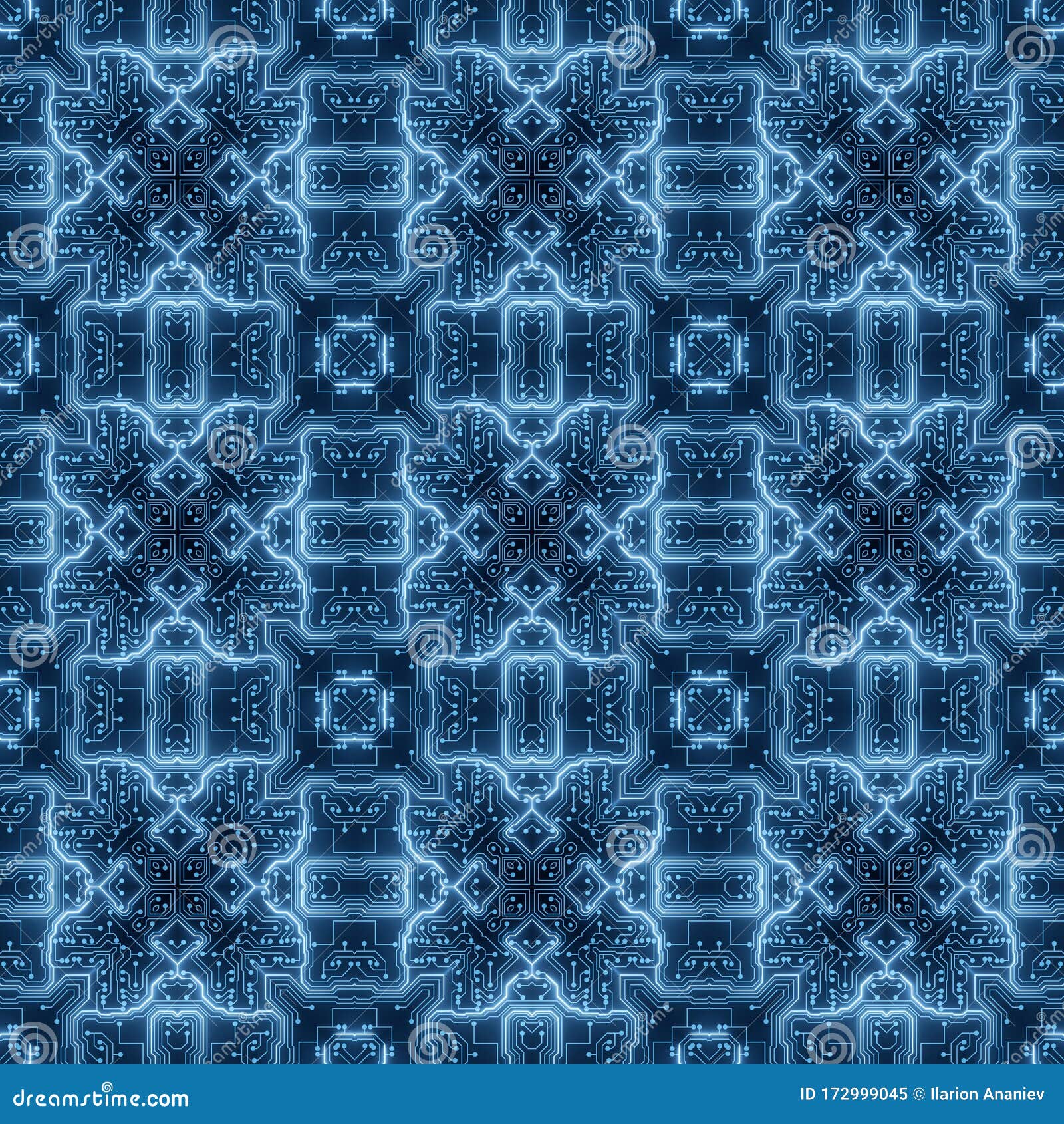 Blue Circuit Board Pattern Digital Seamless Background. Abstract ...