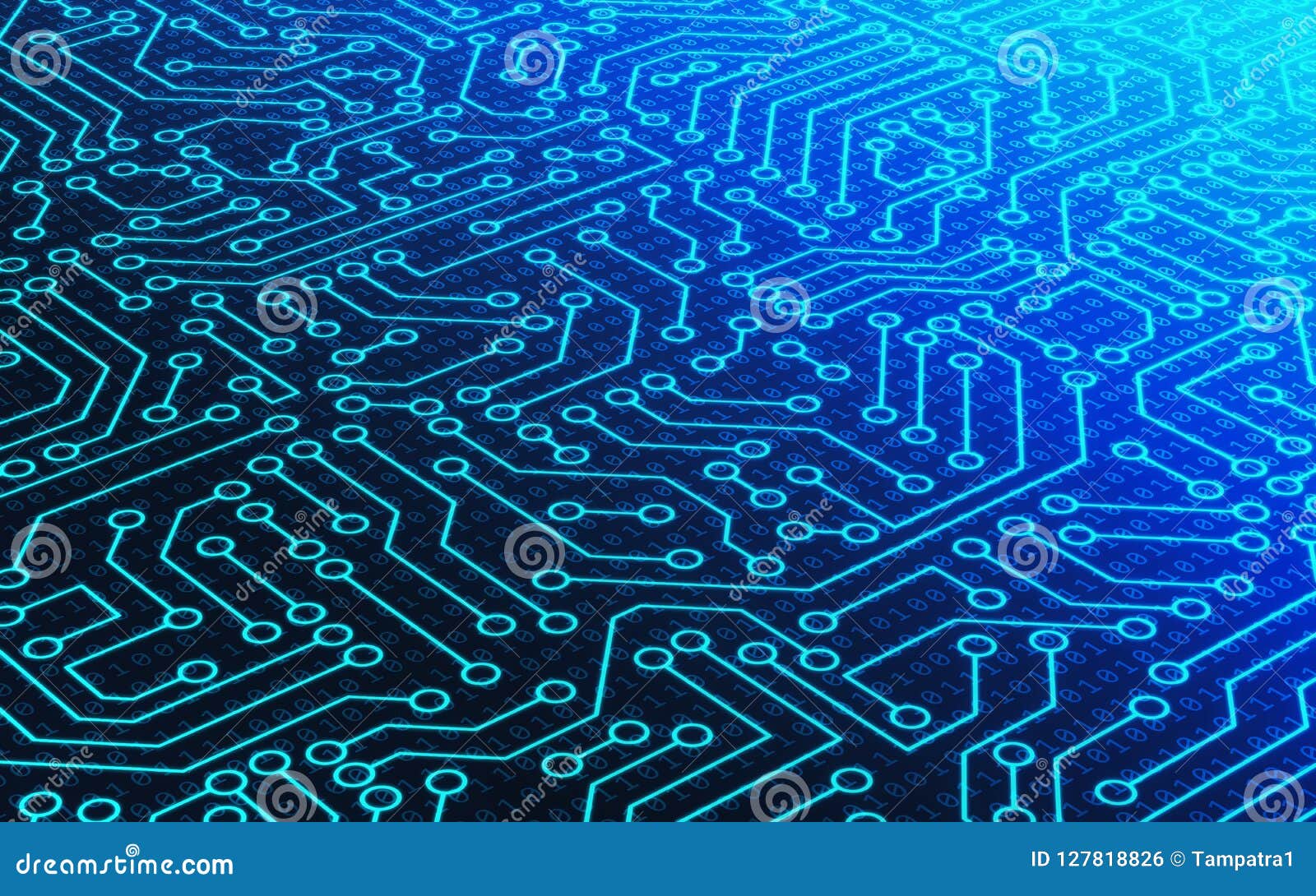 Blue Circuit Board Pattern Texture And Binary Number Data Code Stock Illustration