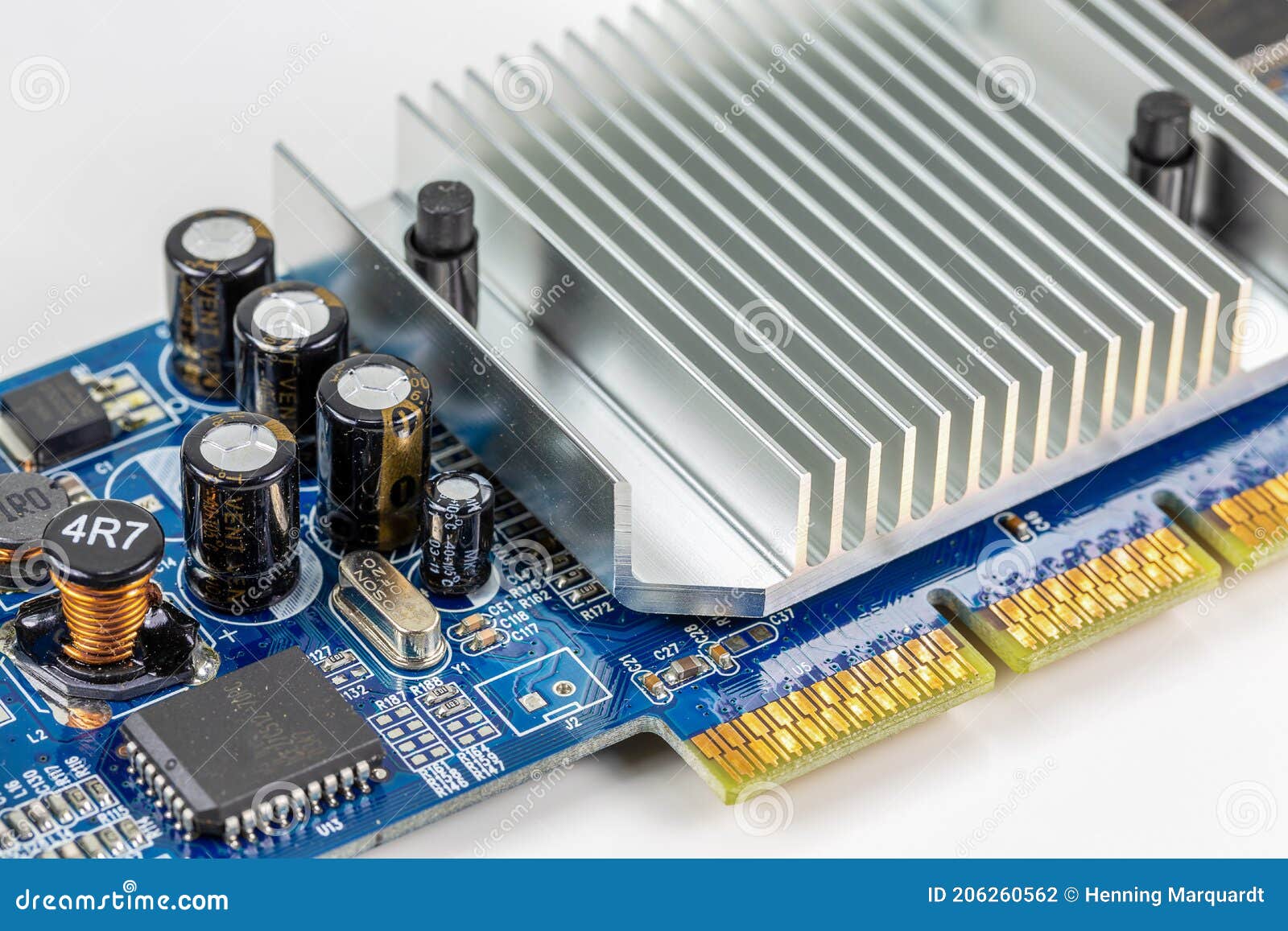 Blue Circuit Board Showing on Board Cooler and Electronic Components ...