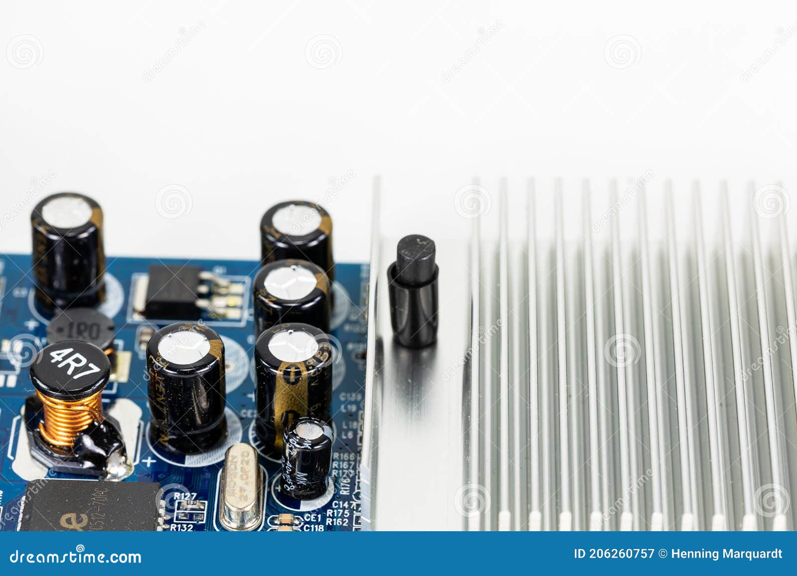 Blue Circuit Board Showing on Board Cooler and Electronic Components ...