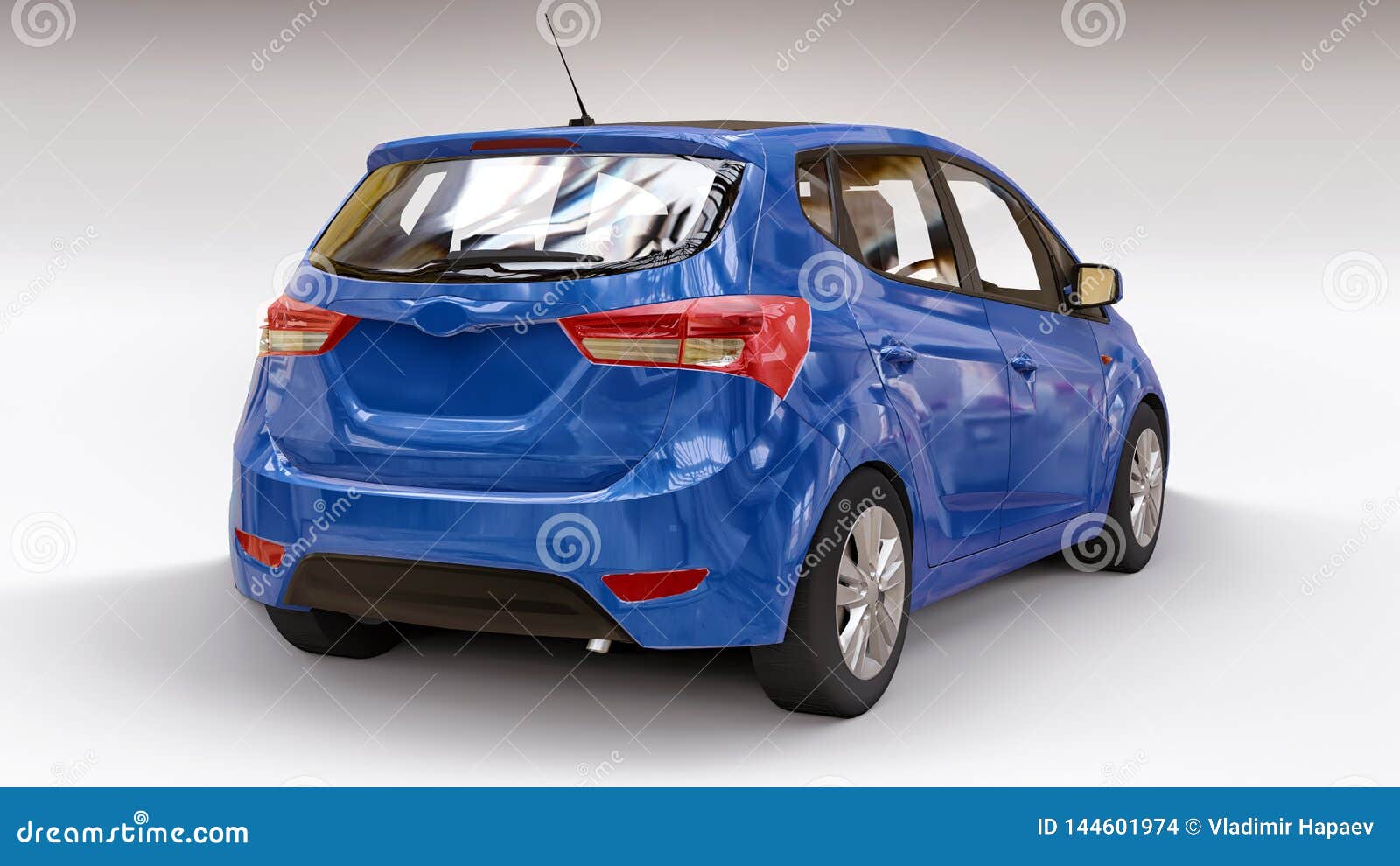 Blue City Car with Blank Surface for Your Creative Design. 3D Rendering ...