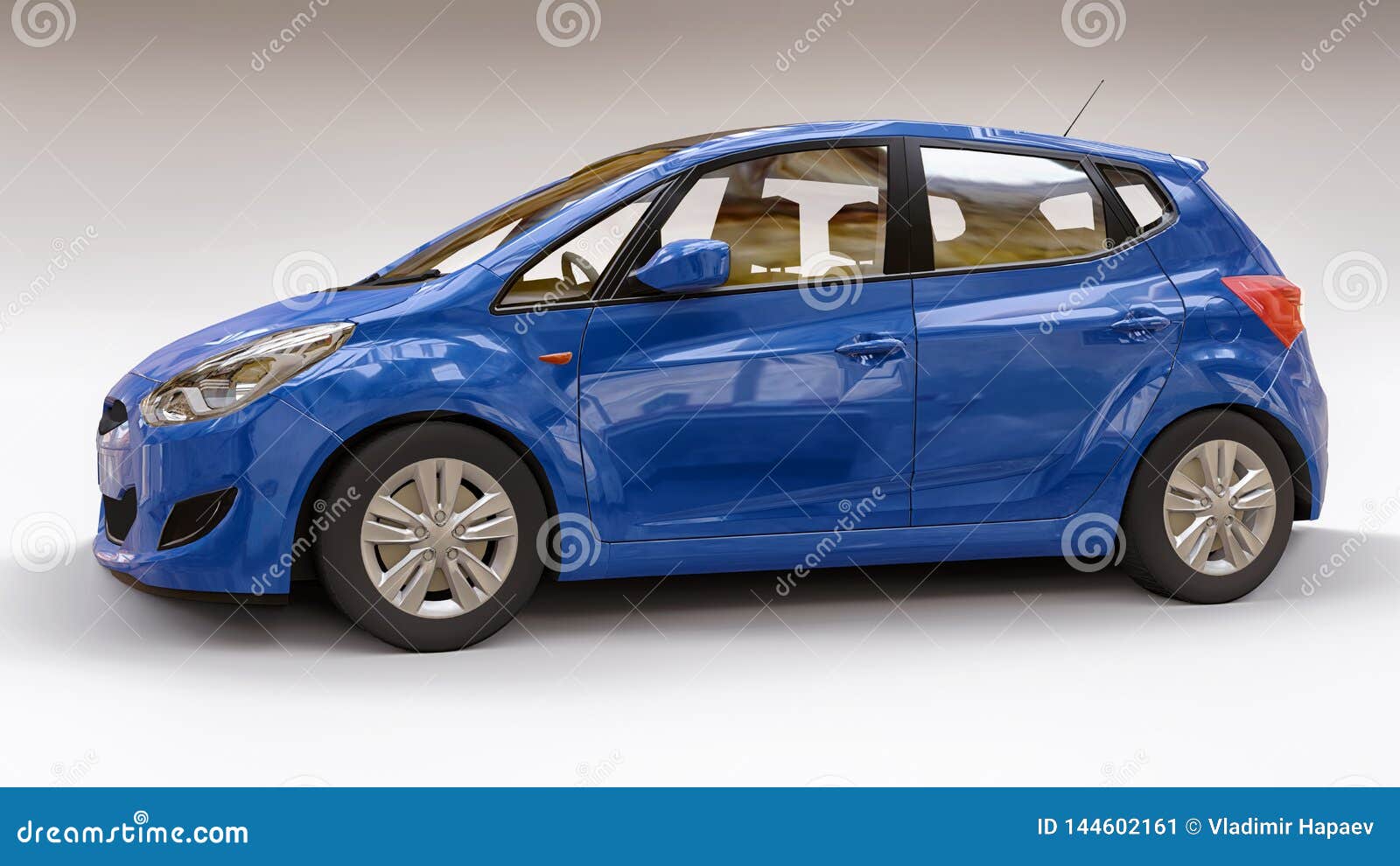 Blue City Car with Blank Surface for Your Creative Design. 3D Rendering ...