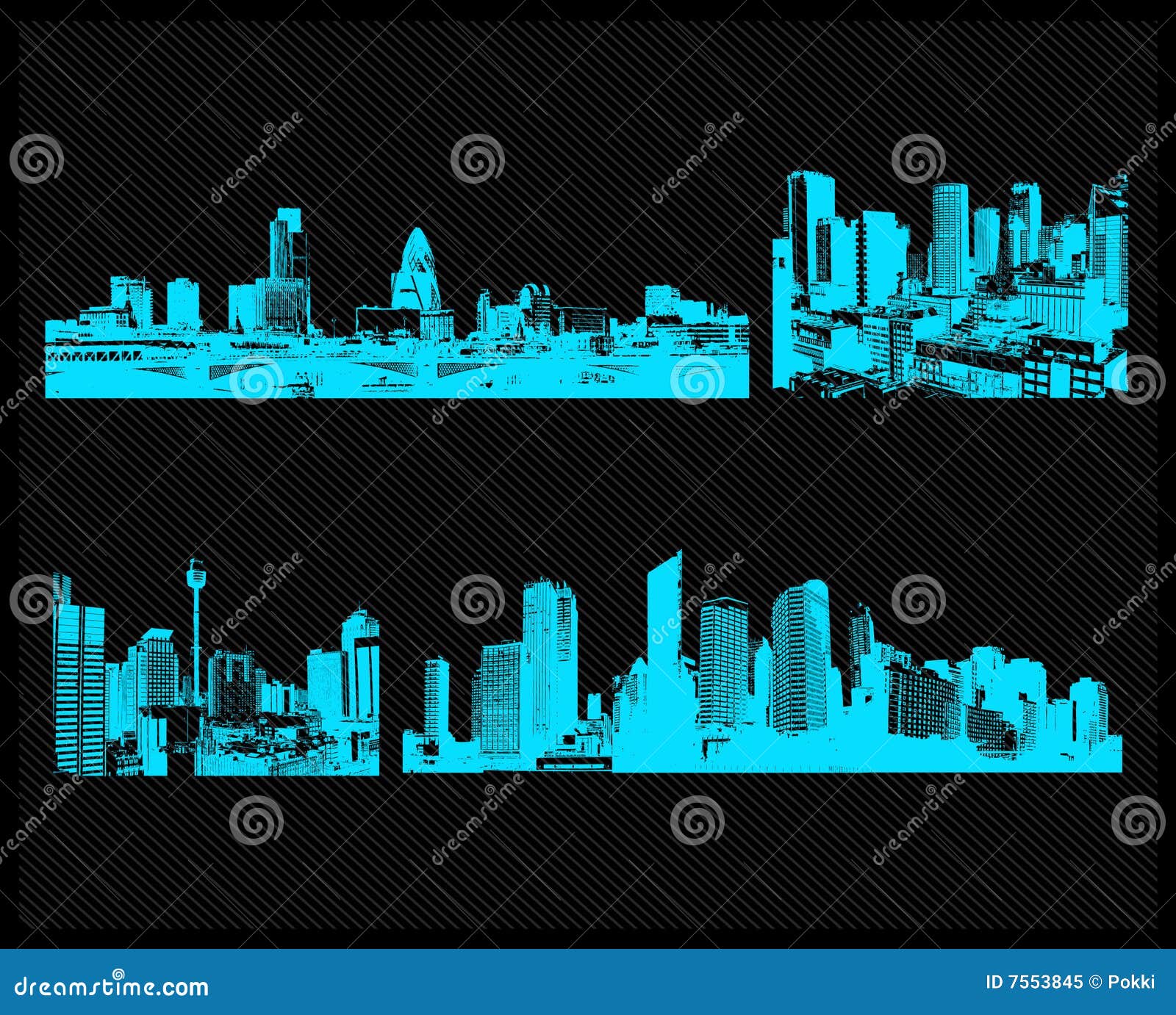 Blue city set. Vector stock vector. Illustration of outline - 7553845