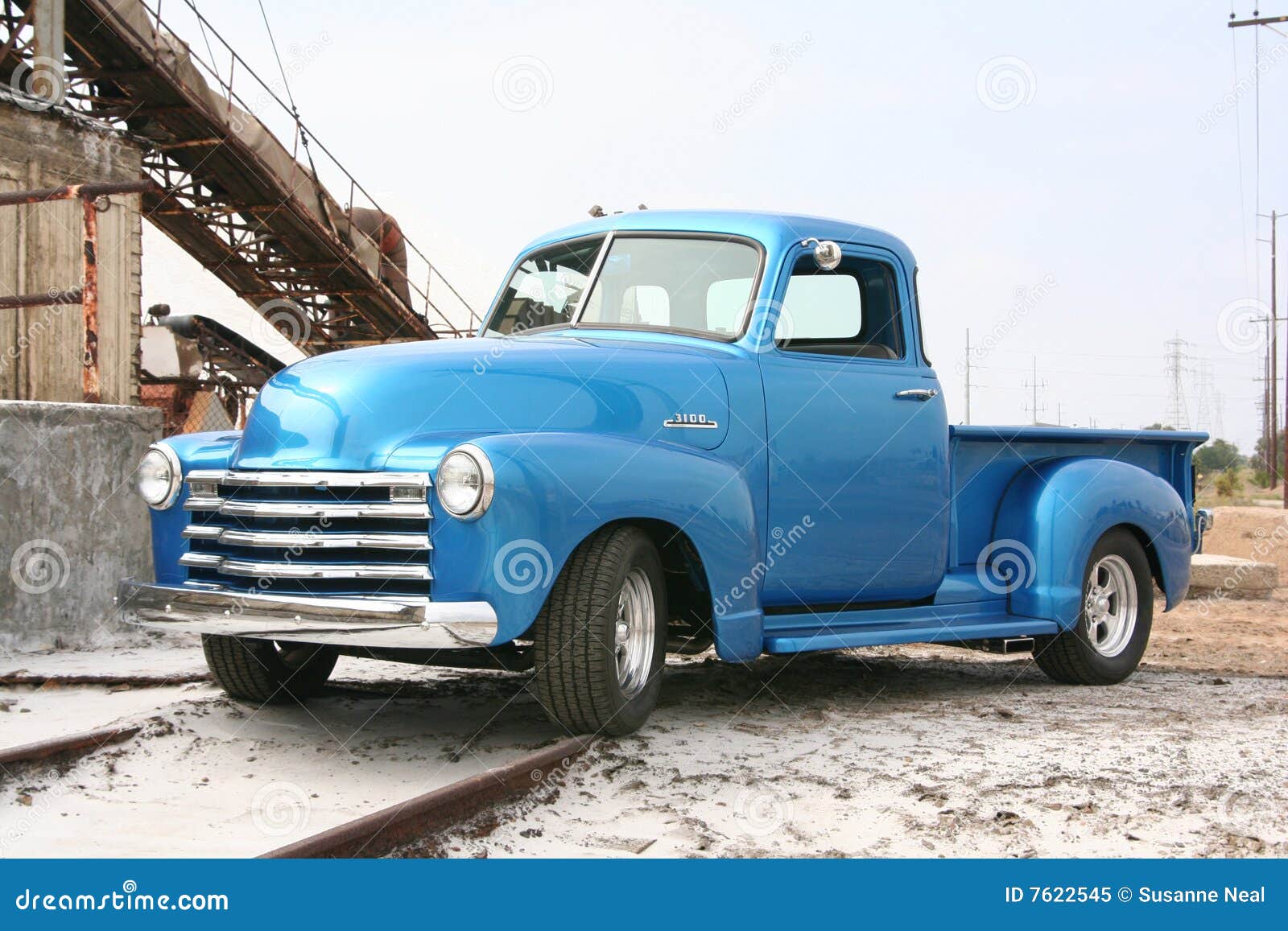 Blue Classic Pickup on Train Track Stock Image - Image of parked ...
