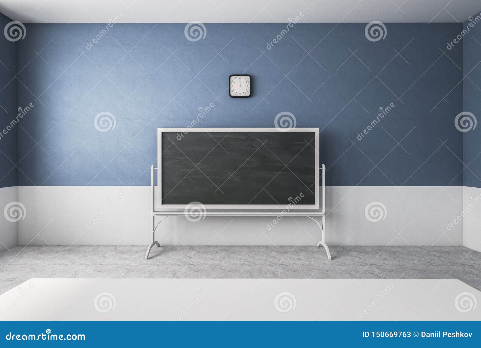 Blue Classroom with Empty Chalkboard Stock Illustration - Illustration ...