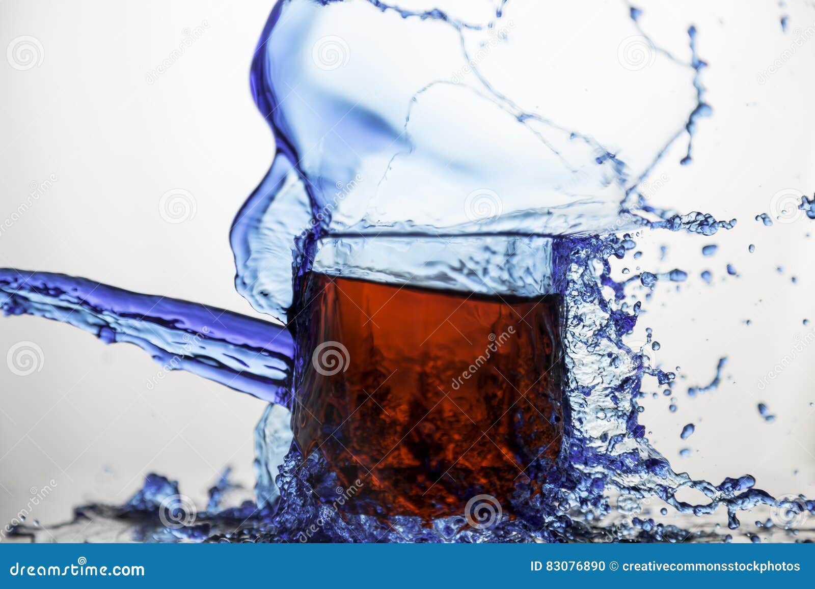 Blue Clear Glass Cup Splashed Of Water Picture. Image: 83076890
