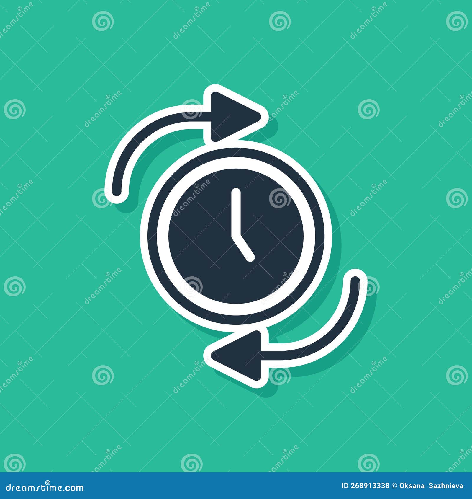 Blue Clock with Arrow Icon Isolated on Green Background. Time Symbol ...