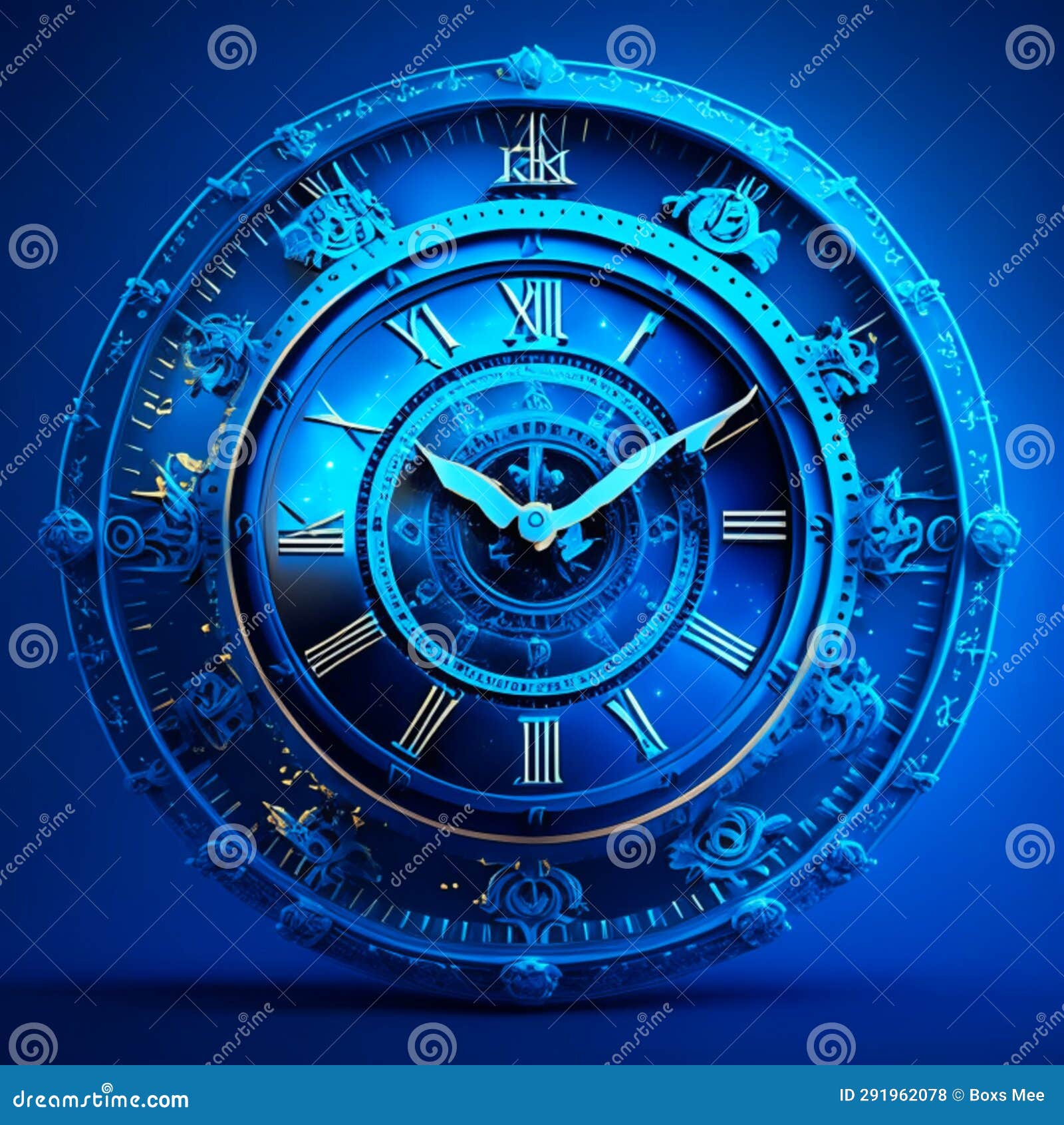 Blue Clock on a Blue Background. 3d Rendering, 3d Illustration Stock ...