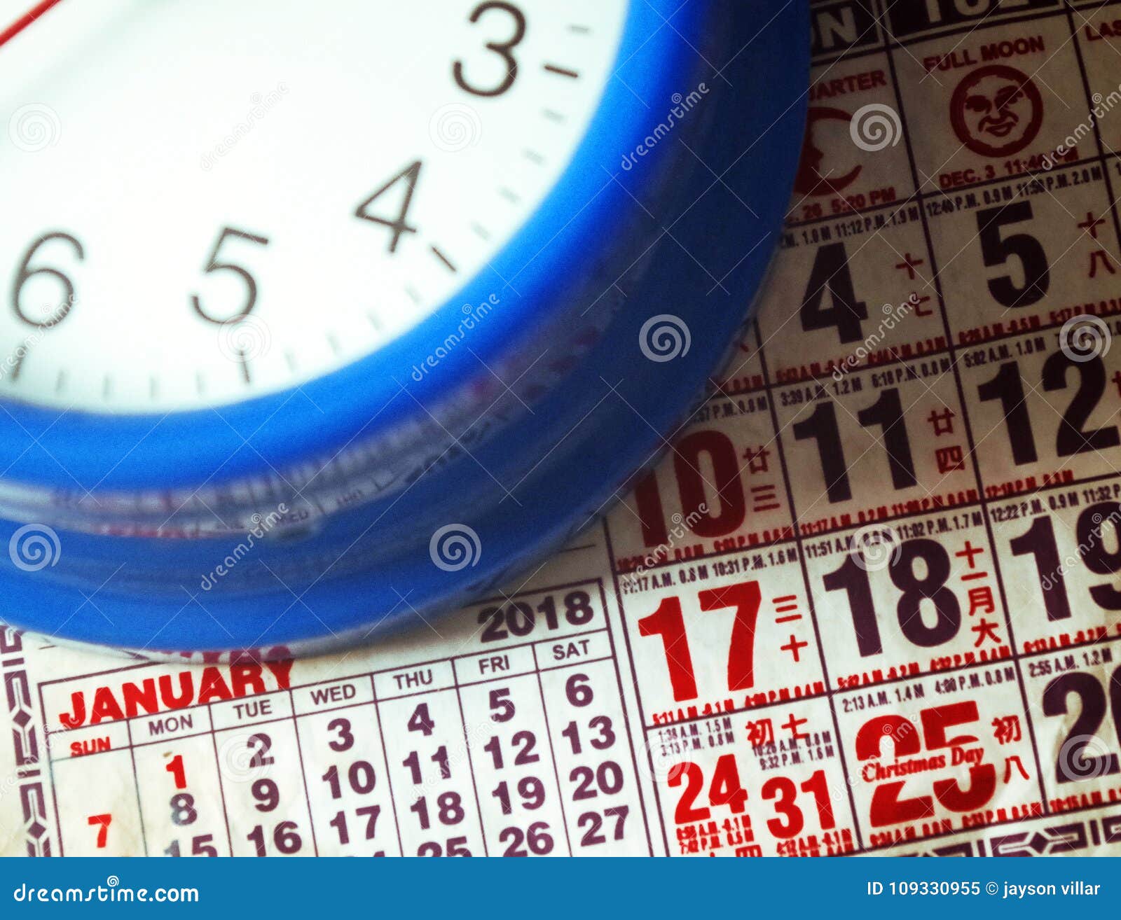 Blue Clock and Calendar in a White Background Stock Image - Image of ...