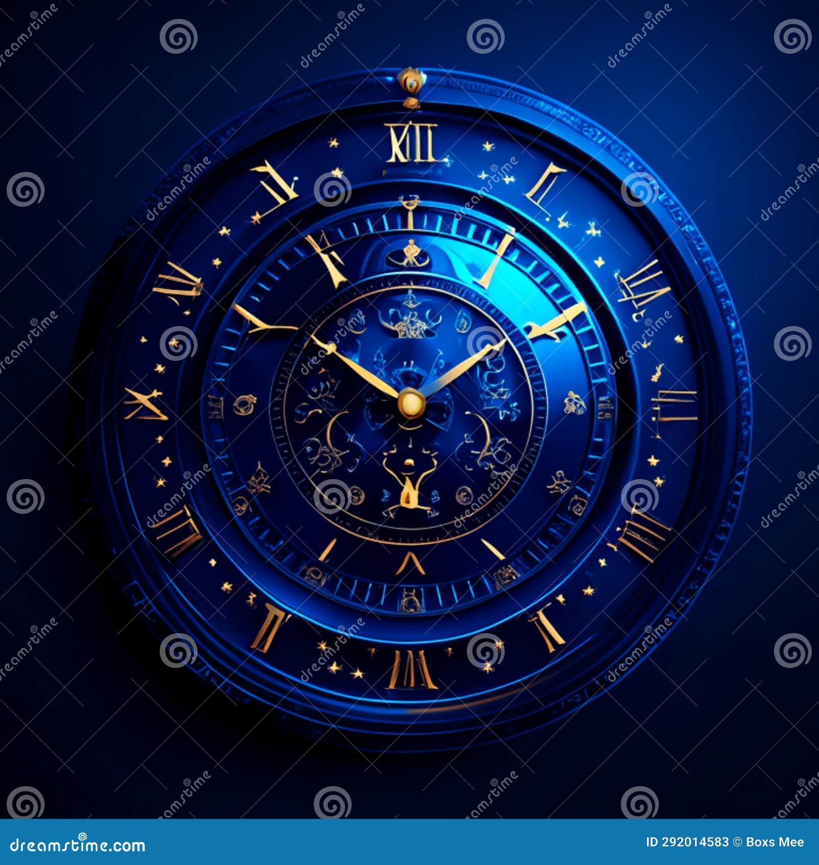 Blue Clock on a Dark Blue Background. 3d Rendering, 3d Illustration ...