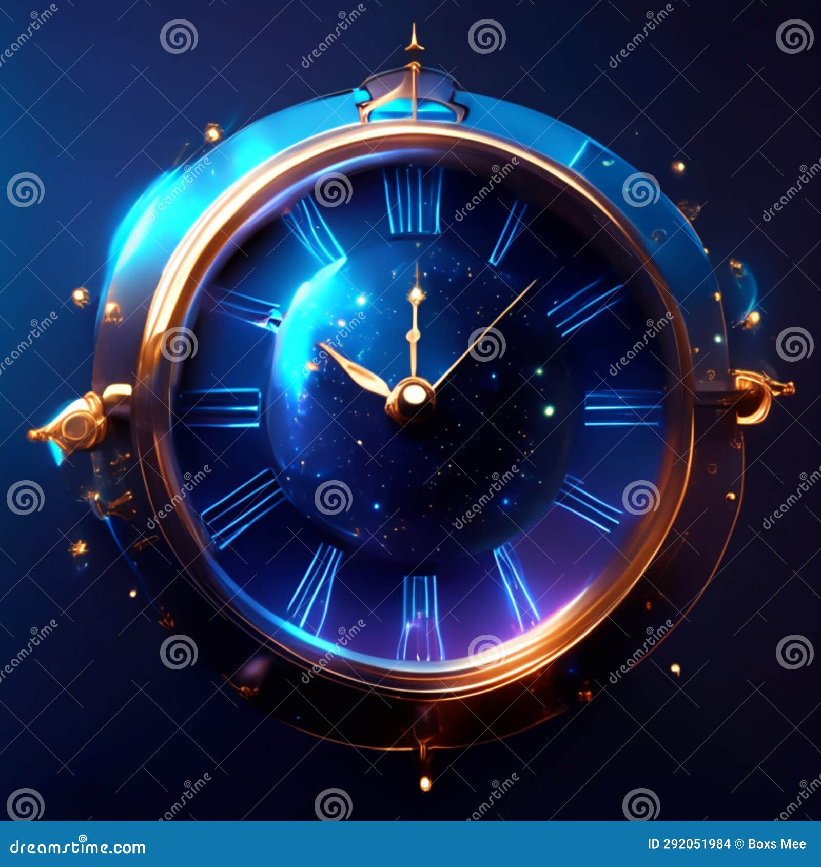 Blue Clock on Dark Blue Background. 3d Rendering, 3d Illustration Stock ...
