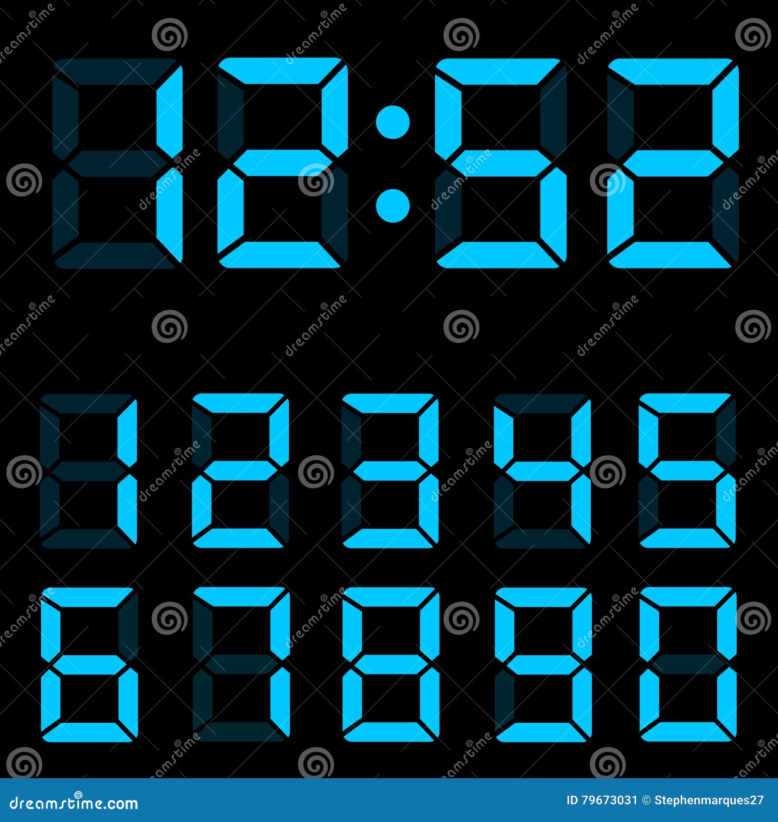 Blue Clock Digits Illustration Stock Illustration - Illustration of ...