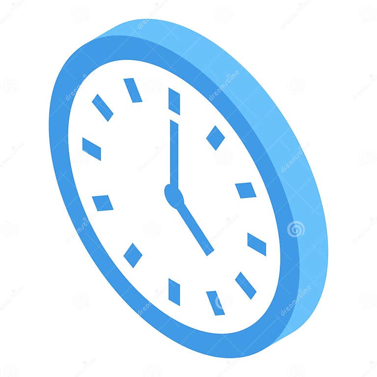 Blue Clock Face Telling Time in Isometric View Stock Illustration ...