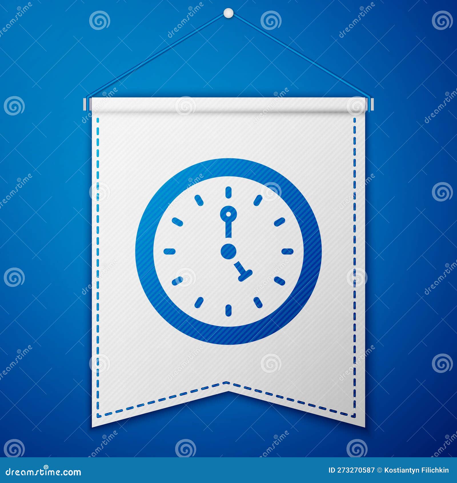 Blue Clock Icon Isolated on Blue Background. Time Symbol. White Pennant ...