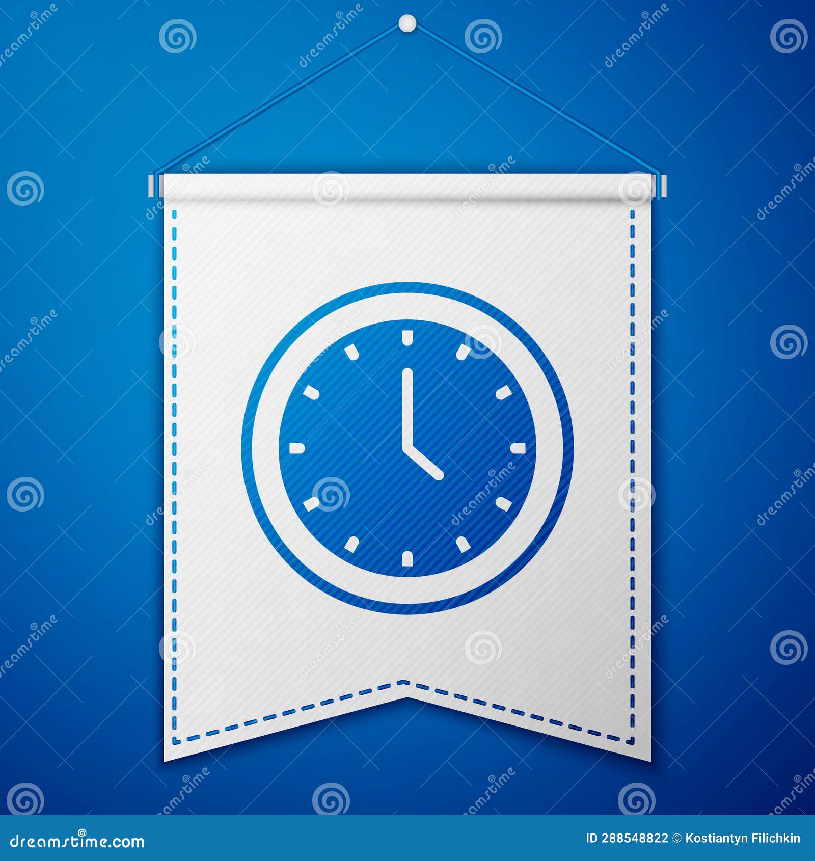 Blue Clock Icon Isolated on Blue Background. Time Symbol. White Pennant ...