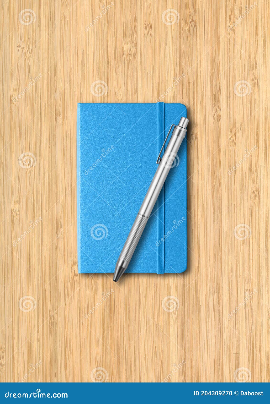 Blue Closed Notebook with a Pen on Wooden Background Stock Illustration ...