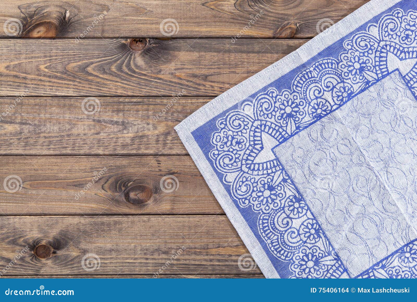 Blue Cloth on Wooden Table, Top View Stock Photo - Image of cloth ...