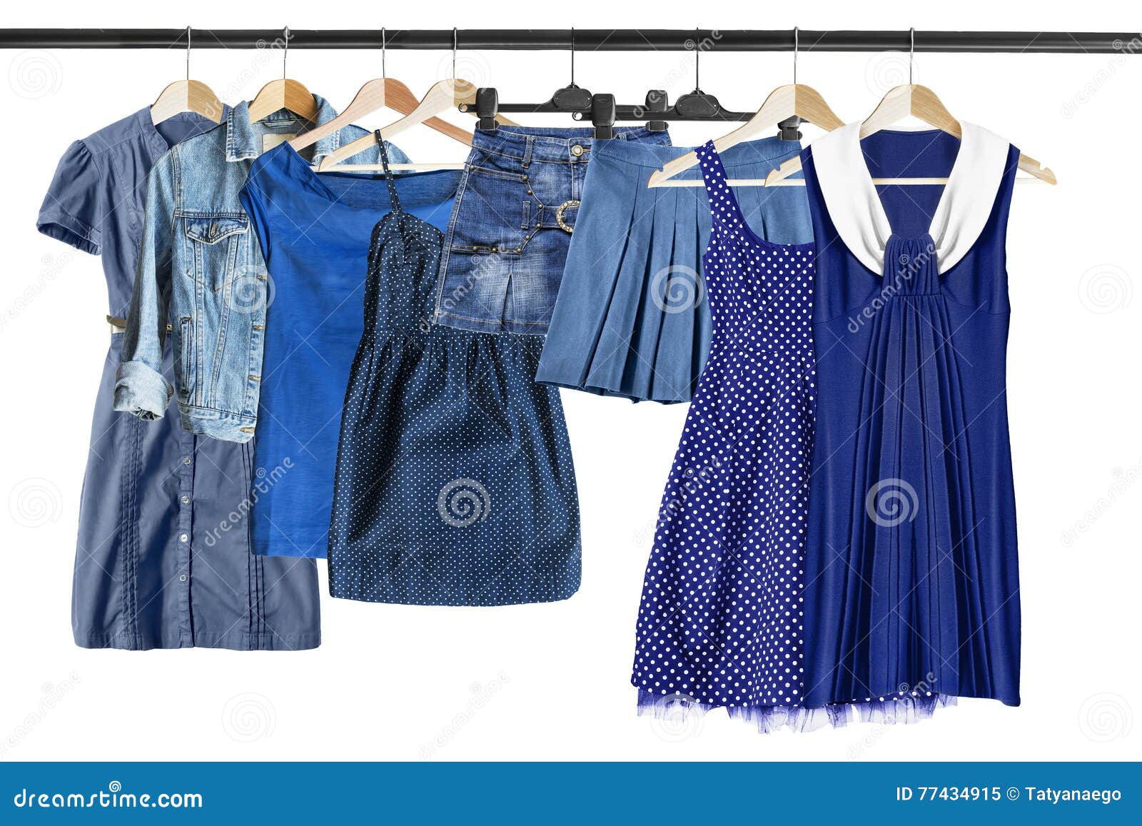 Blue Clothes on Clothes Rack Stock Image - Image of fabrics ...