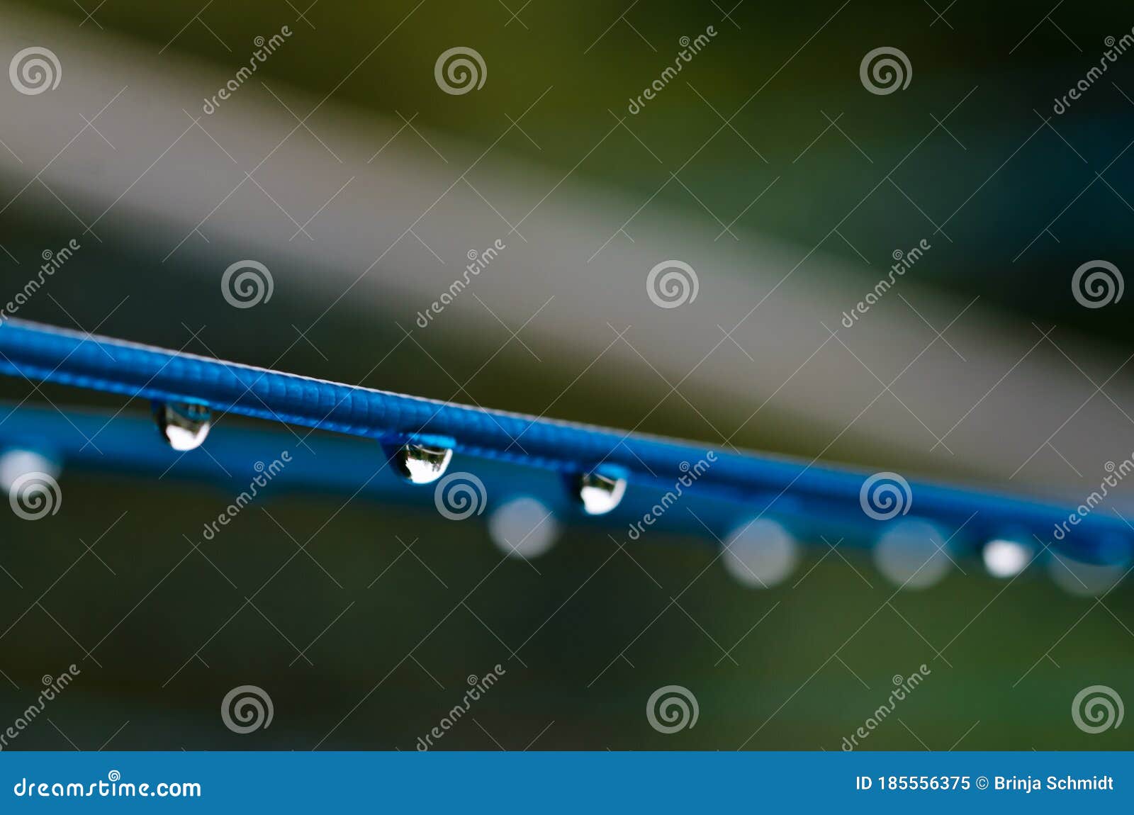 A Blue Clothing Line with Many Raindrops at the String in Front of a ...