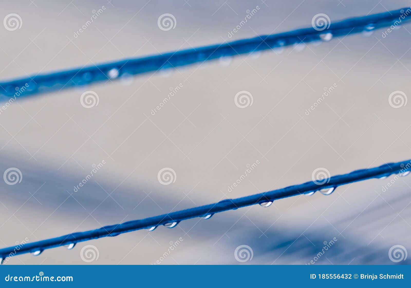A Blue Clothing Line with Many Raindrops at the String in Front of a ...