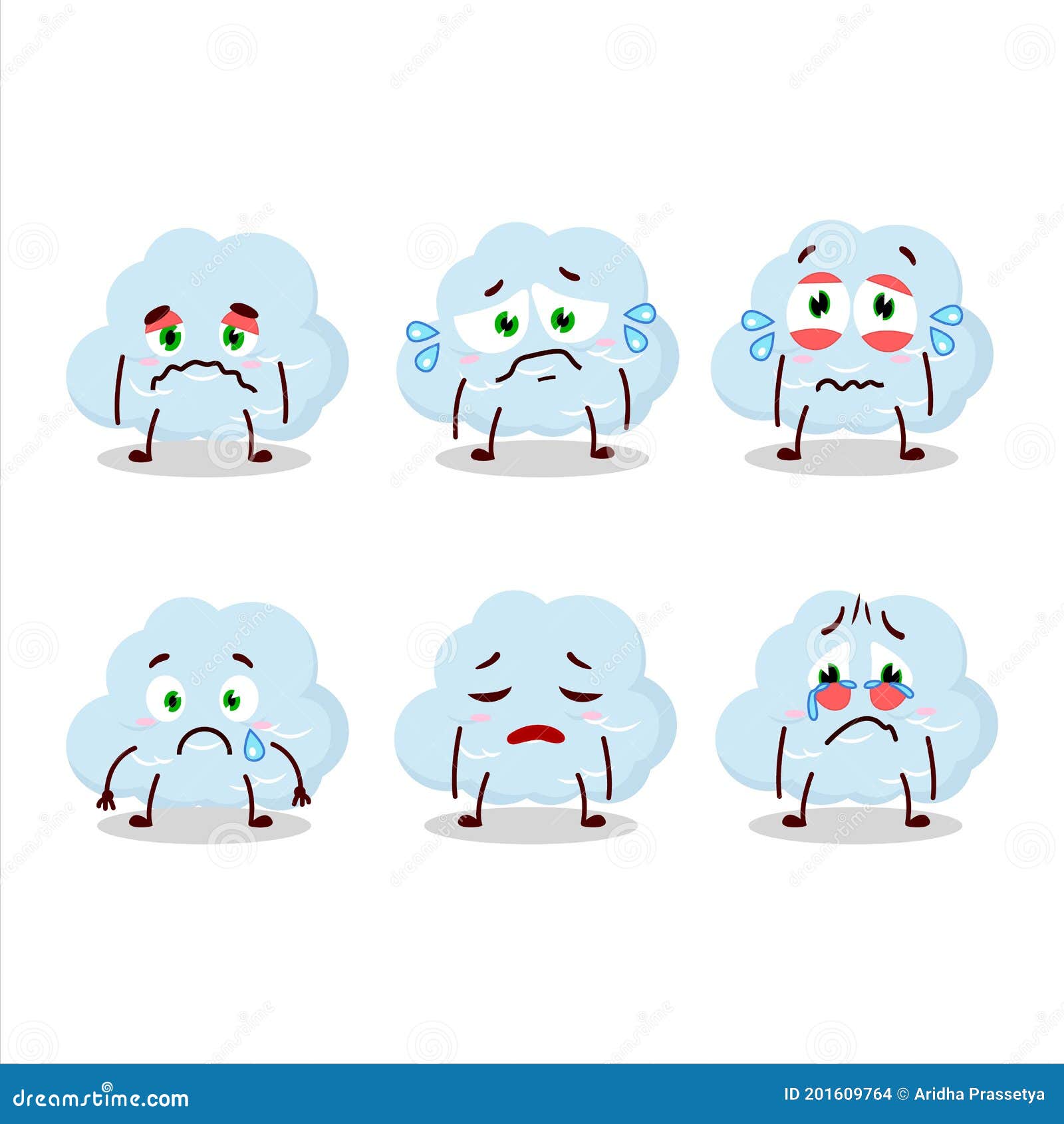 Blue Cloud Cartoon Character with Sad Expression Stock Vector ...