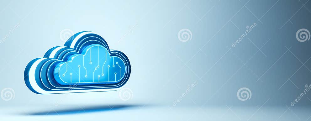 Blue Cloud Computing Icon with Circuit Design on Light Blue Background. 3D Rendering Stock ...