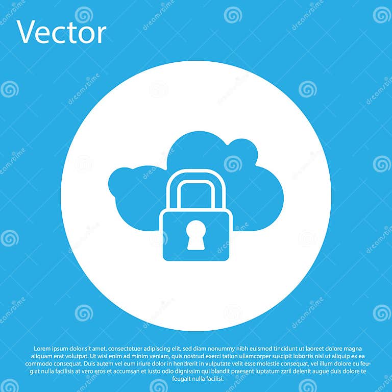 Blue Cloud Computing Lock Icon Isolated on Blue Background. Security ...