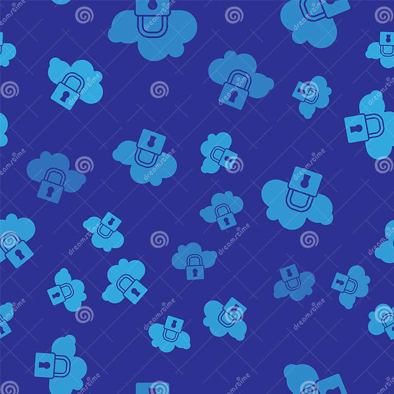 Blue Cloud Computing Lock Icon Isolated Seamless Pattern on Blue ...