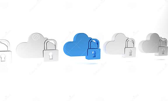 Blue Cloud Computing Lock Icon Isolated on White Background. Security ...