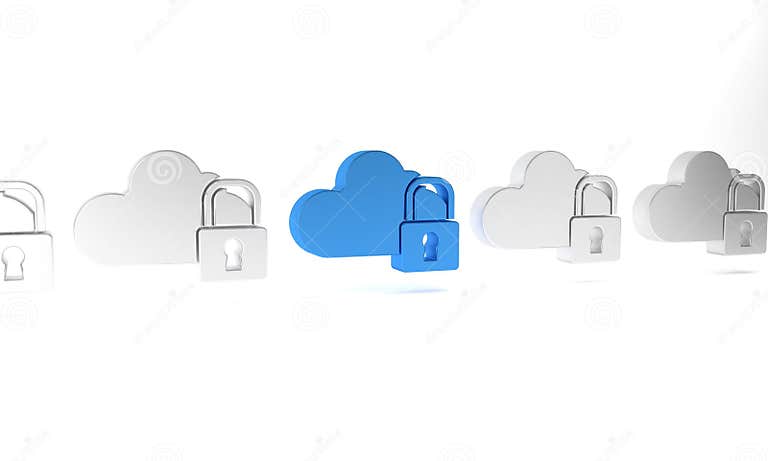 Blue Cloud Computing Lock Icon Isolated on White Background. Security, Safety, Protection ...