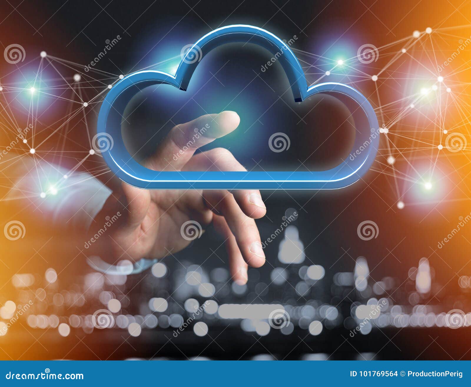 Blue Cloud Displayed on a Futuristic Interface - 3d Rendering Stock ...