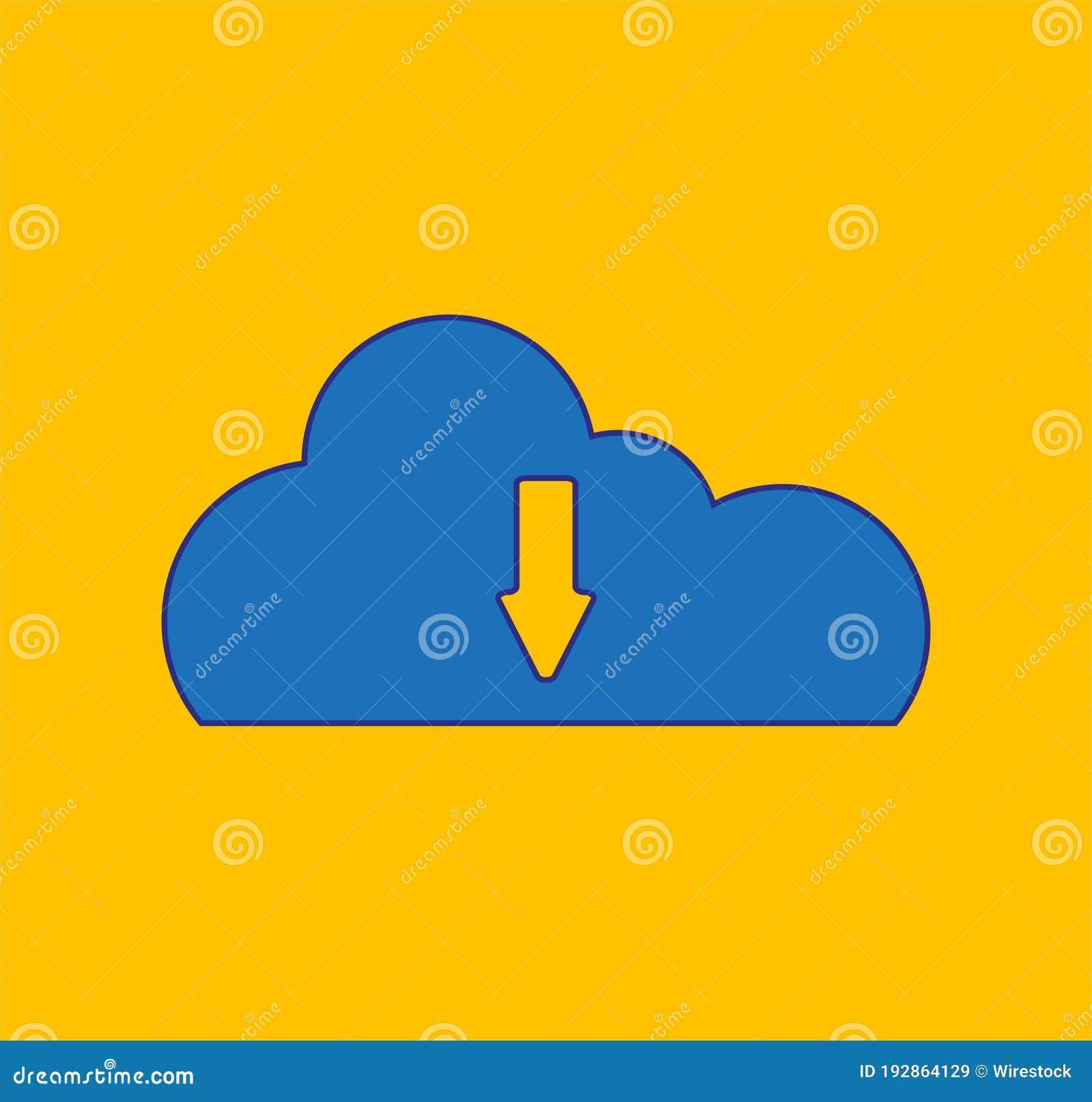 Blue Cloud Download Icon on Yellow Background Stock Illustration ...
