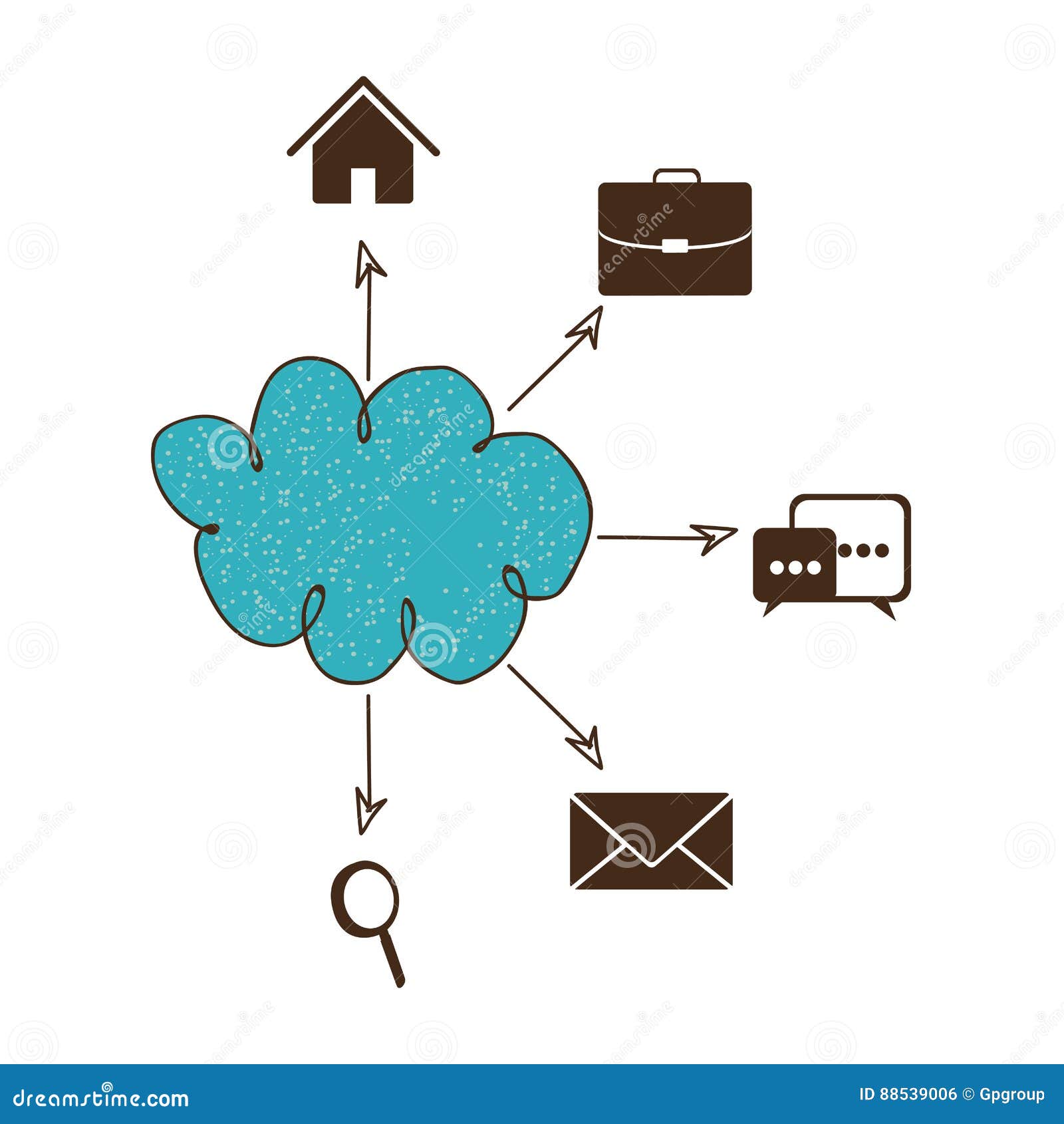 Blue Cloud Icons Network Service Connection Stock Illustration ...