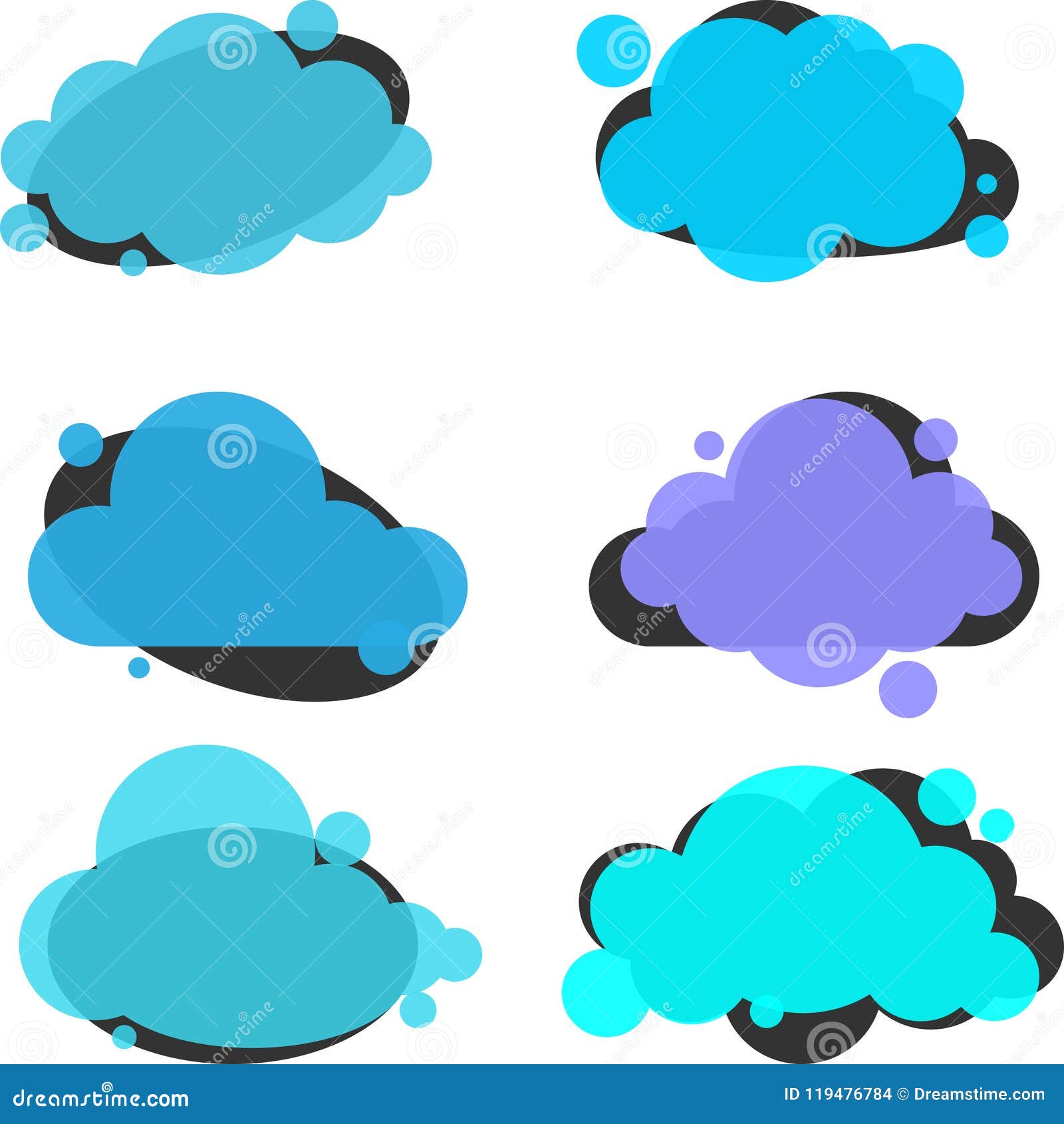 Blue Cloud Label Templates Isolated on White. Stock Vector ...
