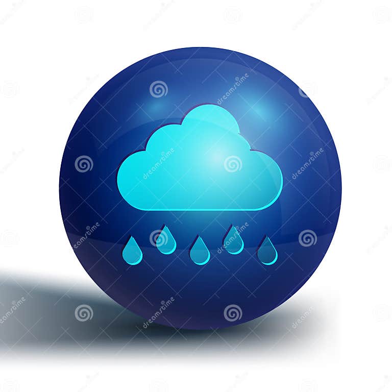 Blue Cloud with Rain Icon Isolated on White Background. Rain Cloud Precipitation with Rain Drops ...
